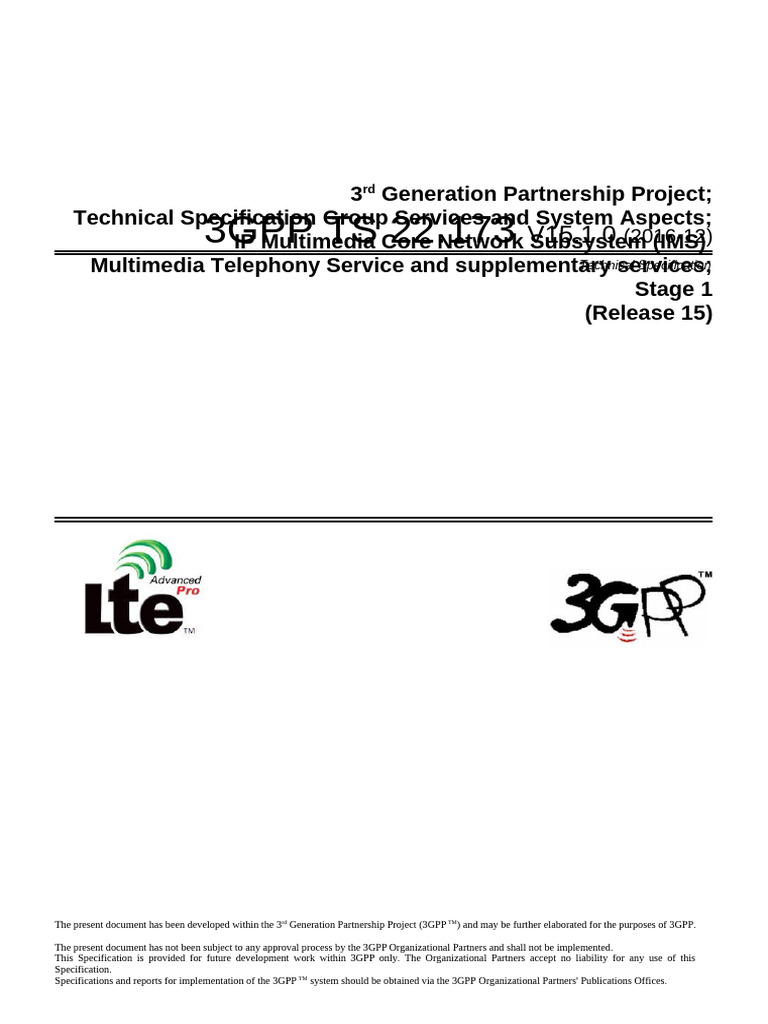 3GPP TS 22.173: Technical Specification | PDF | Ip Multimedia Subsystem | 3 Gpp