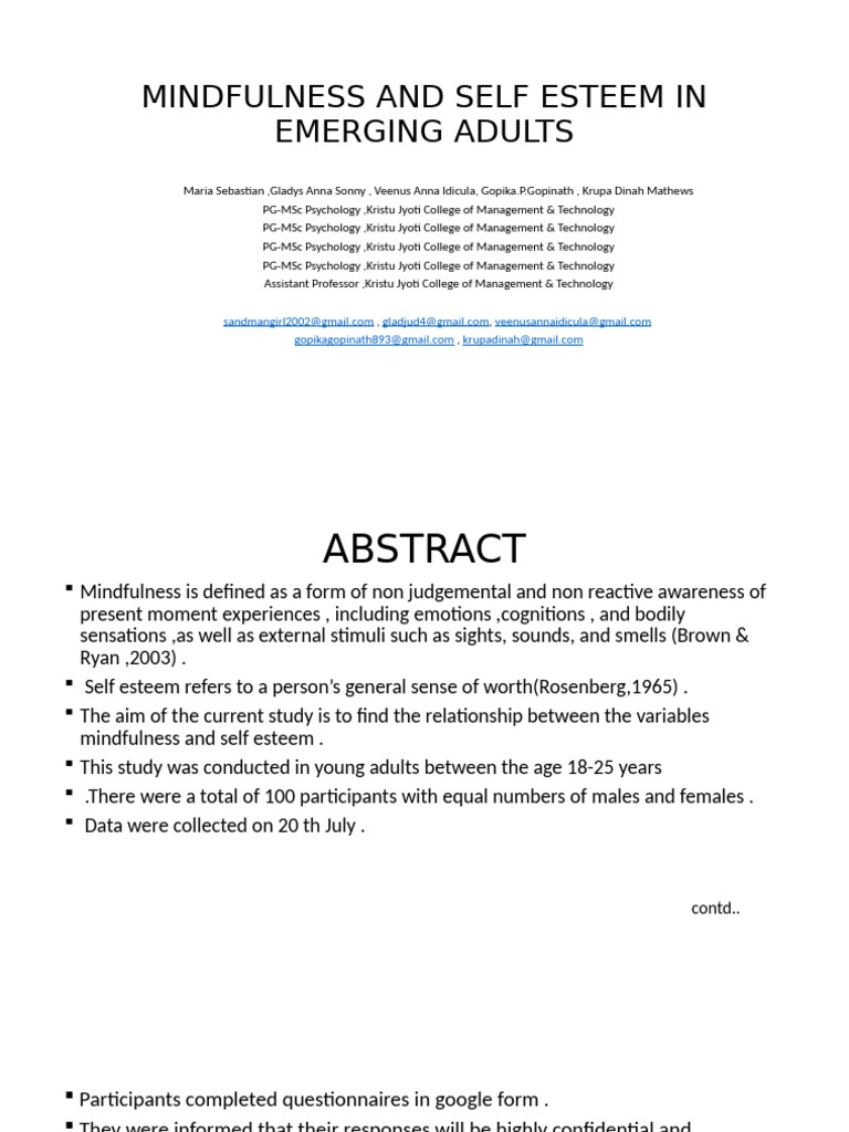 Mindfulness and Self Esteem in Emerging Adults | PDF | Self Esteem ...