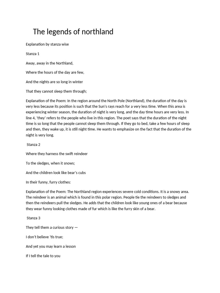 The Legend of Northland Explained | PDF | Poetry
