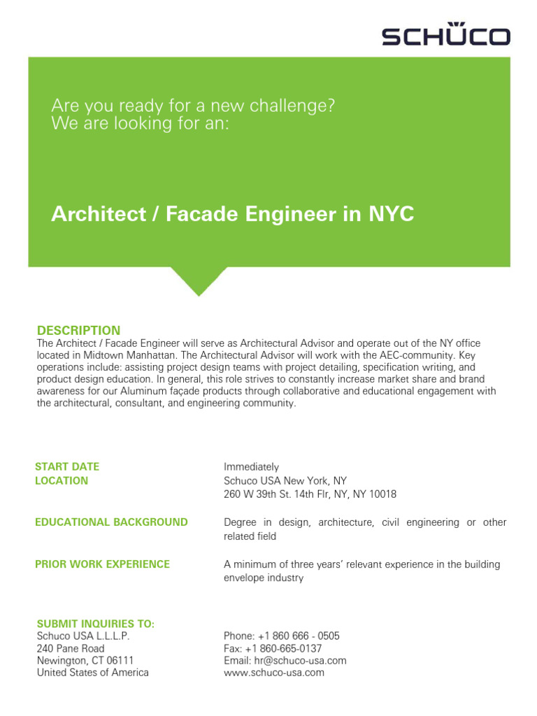 Architect/Façade Engineer Position NYC | PDF | Business