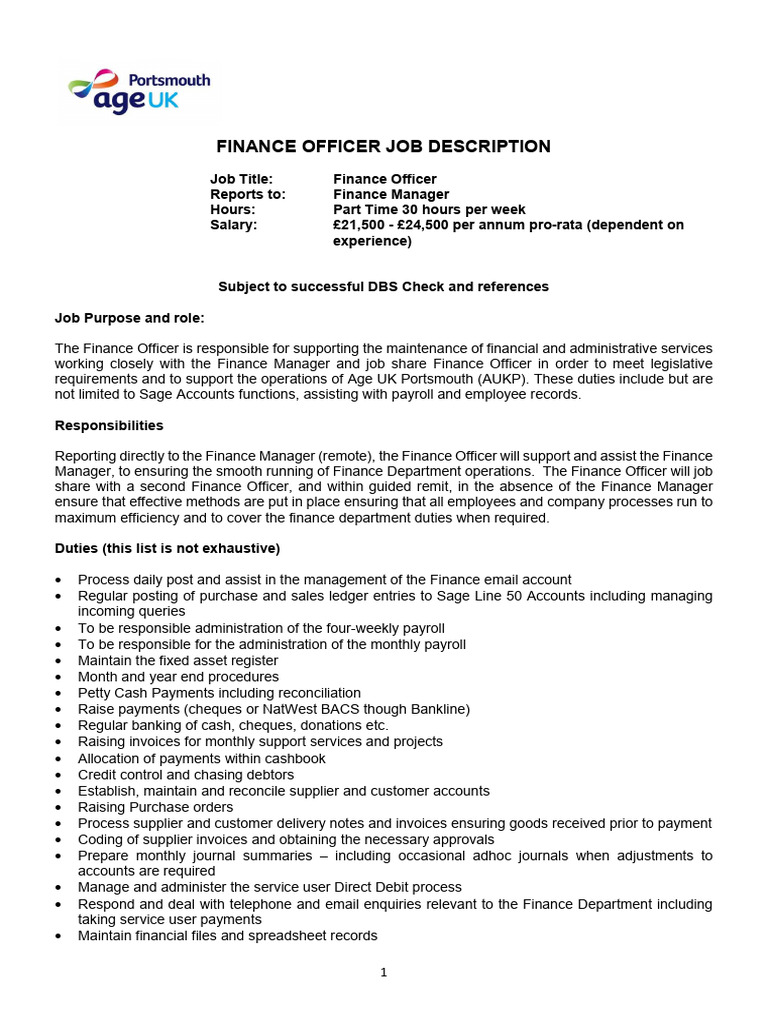 Finance Officer Job Description AUKP | PDF | Business