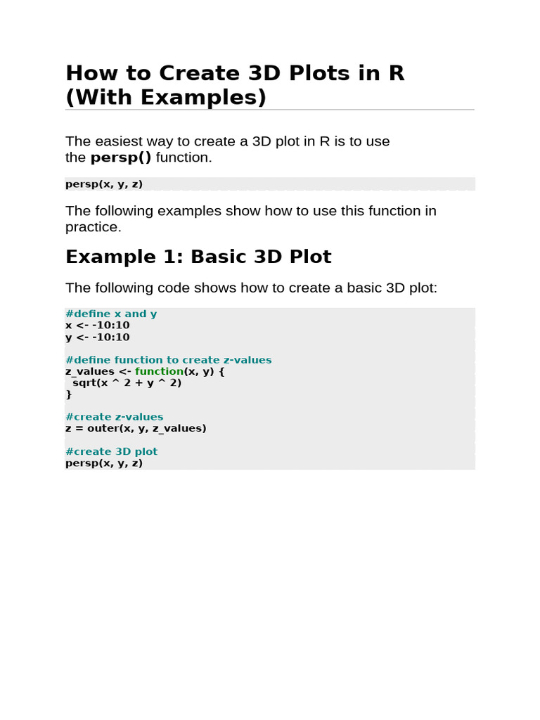 How To Create 3D Plots in R | PDF