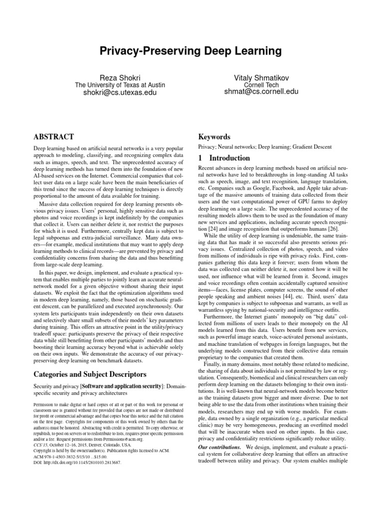 Privacy-Preserving Deep Learning | PDF | Artificial Neural Network | Deep Learning