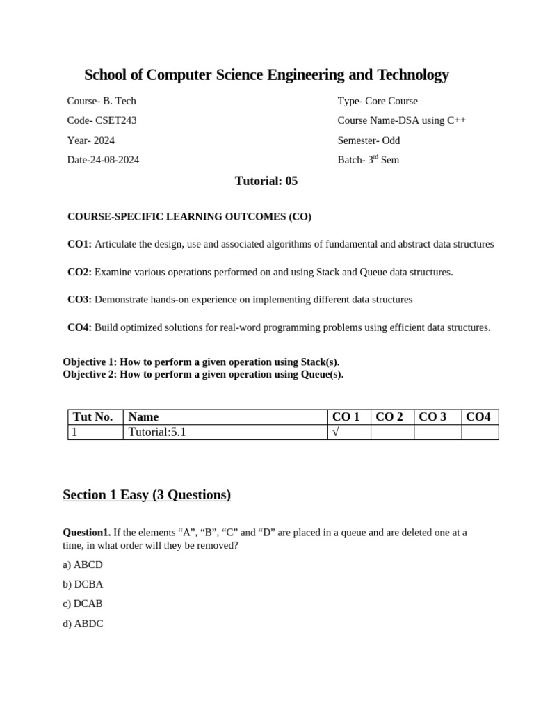 DSA Course: Stacks and Queues Concepts | PDF | Queue (Abstract Data Type) | Software Engineering