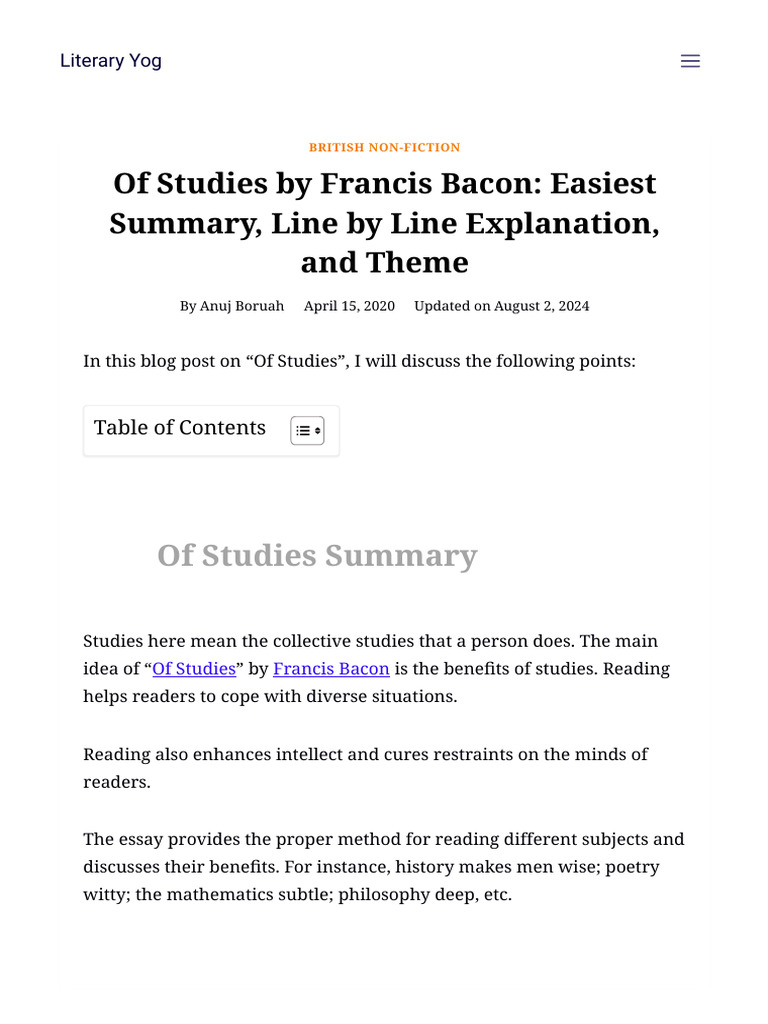 Summary of Bacon's "Of Studies" | PDF | Knowledge | Expert