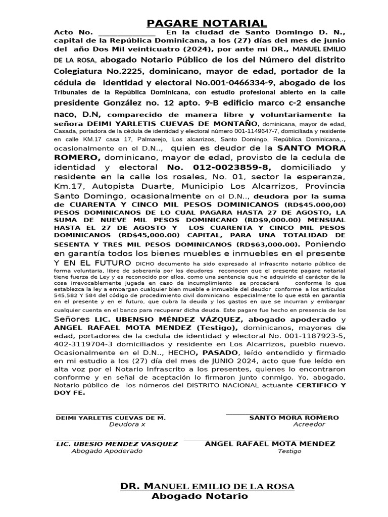 Pagare Notarial de Deimi Yarletis Cuevas de Montaño | PDF | República ...