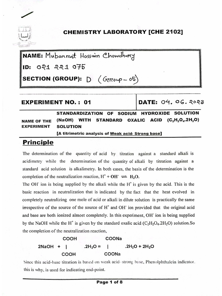Chemistry Lab Report 01 Complete | PDF