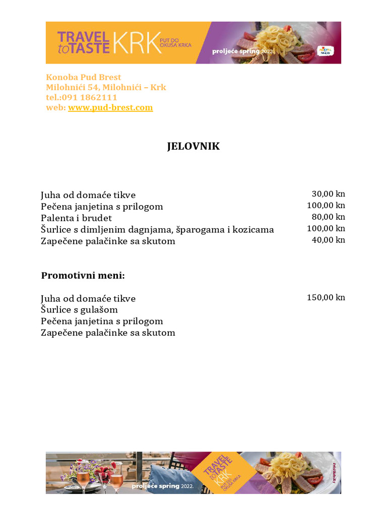 Jelovnik Konoba Pud Brest 2022 | PDF