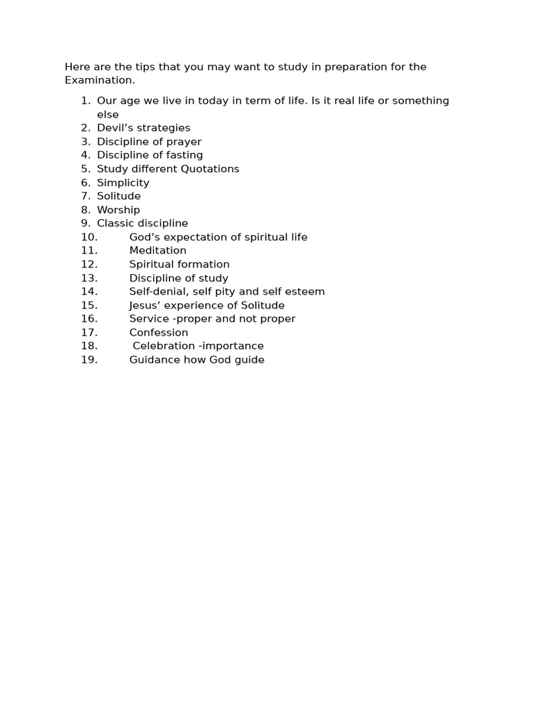 Spiritual Formation Exam Tips | PDF