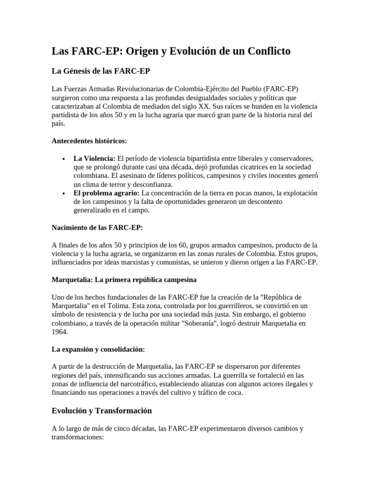 FARC-EP: Origen y Evolución Histórica | PDF | Ciencias Políticas