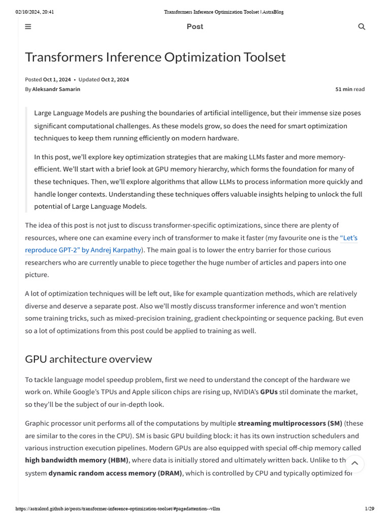 Transformers Inference Optimization Toolset Astrablog Pdf Random Access Memory Graphics