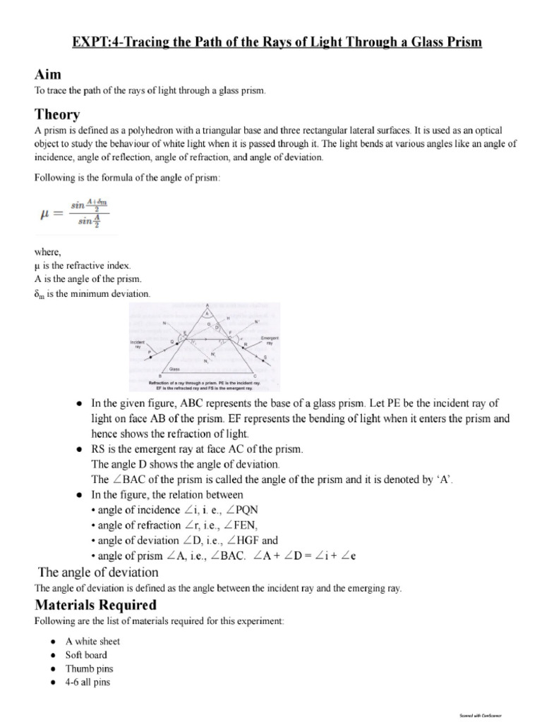 Tracing The Path of The Rays of Light Through A Glass Prism | PDF