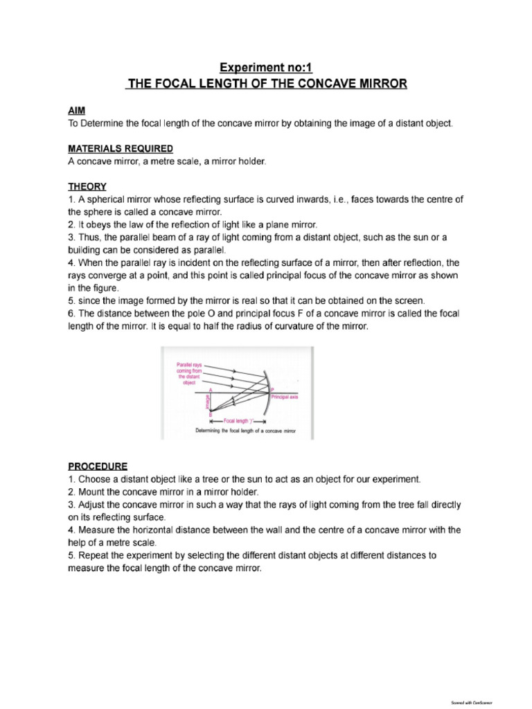The Focal Length of The Concave Mirror | PDF