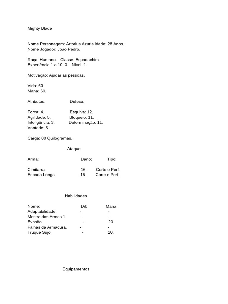 Ficha Mighty Blade | PDF