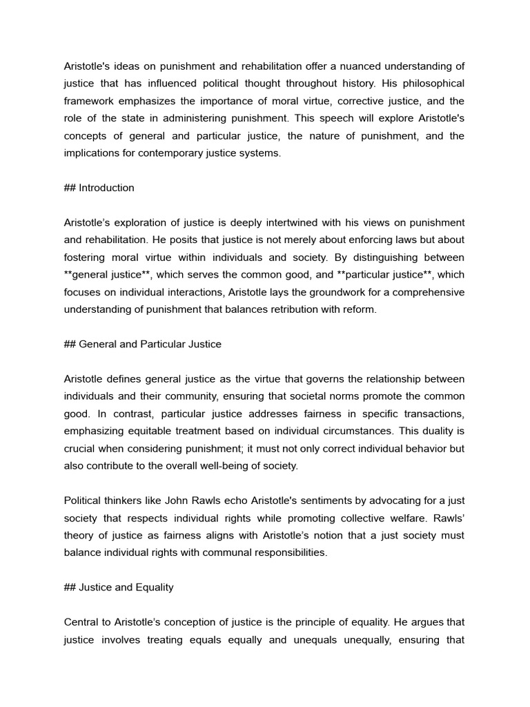 Aristotle's ideas on punishment and rehabilitation offer a nuanced ...