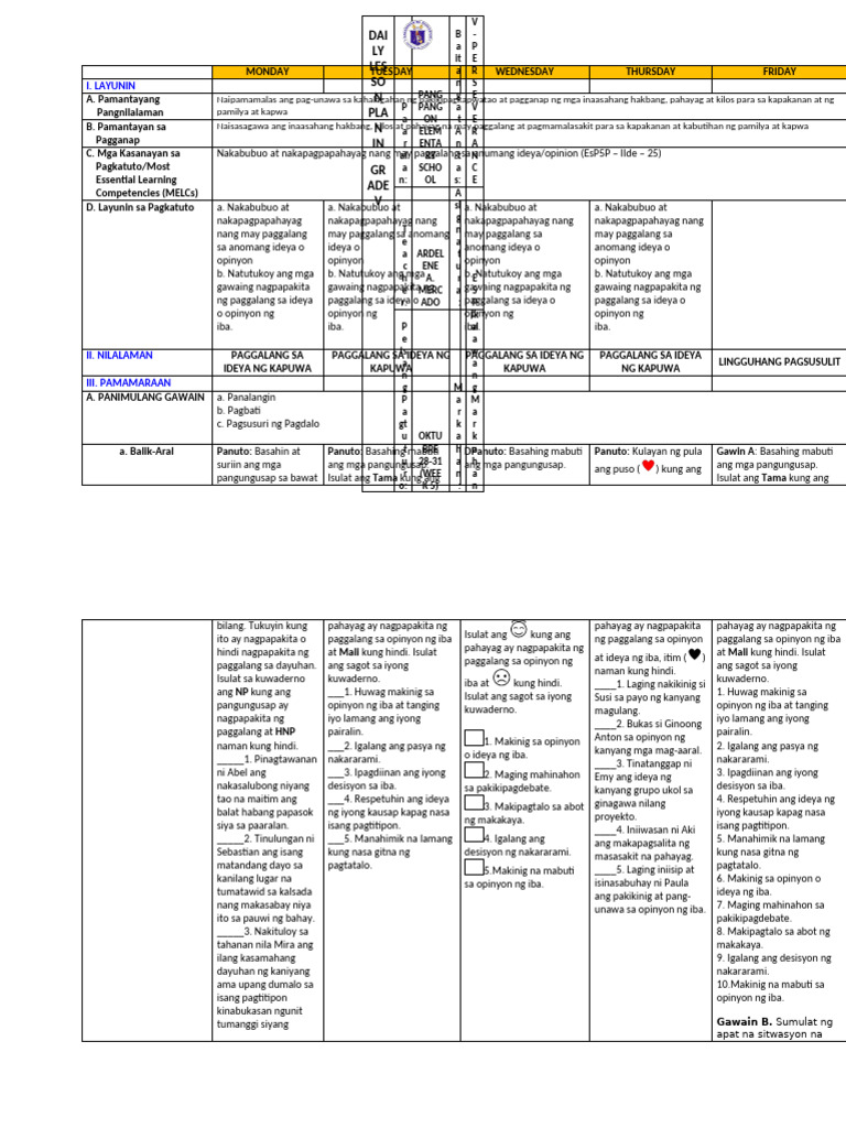 1daily Lesson Plan Revised Esp | PDF