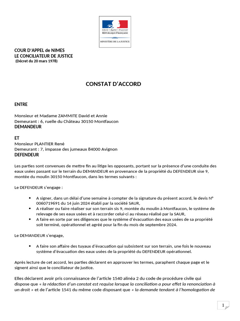 Constat d'accord conciliateur de justice | PDF | Justice | Crime et ...