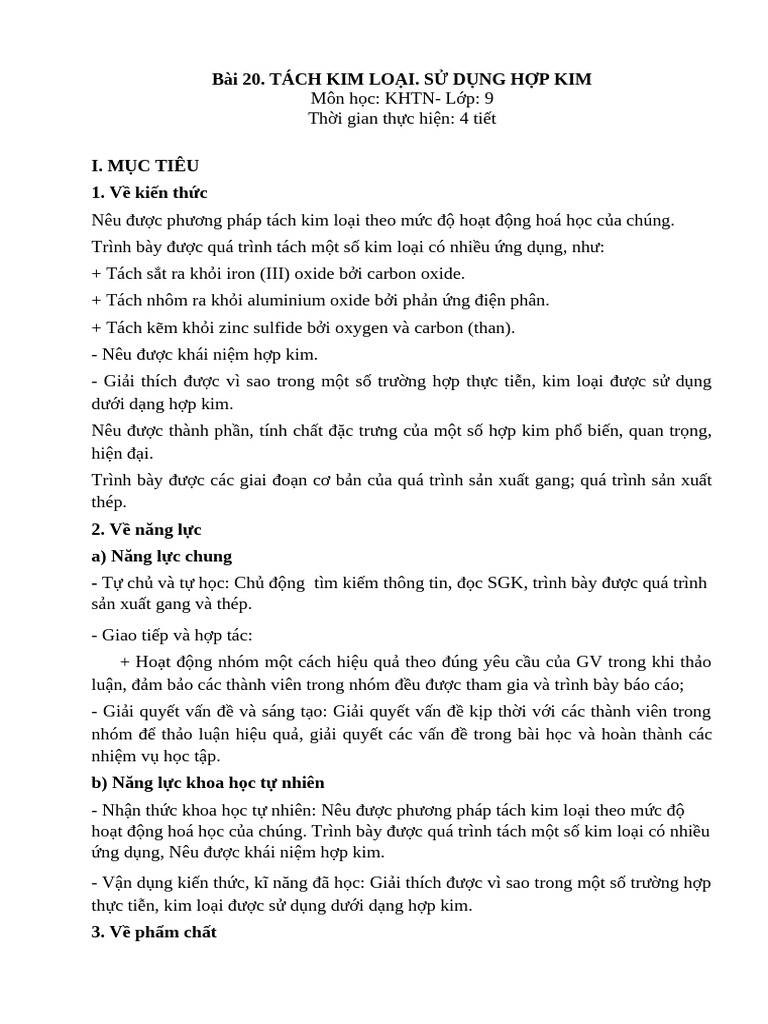 Bài 20. Tách Kim Lo I. S D NG H P Kim | PDF