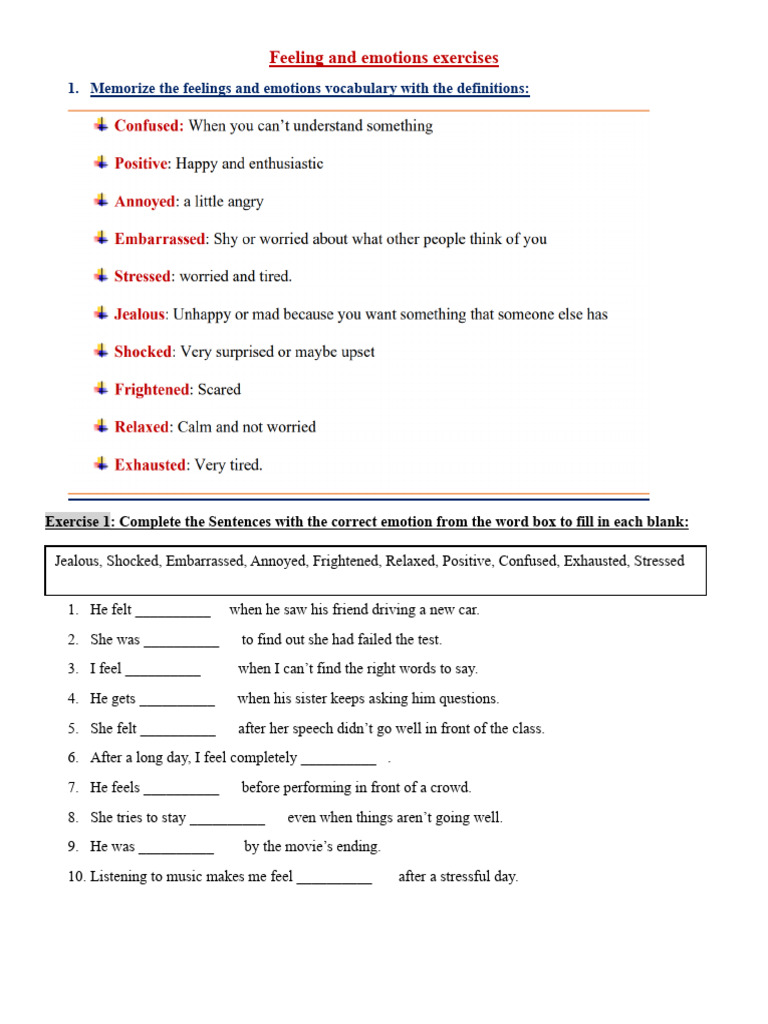 LAAJRAOUI_1_1729692567021_Feeling and Emotions Exercises Voc Ed and Ing | PDF