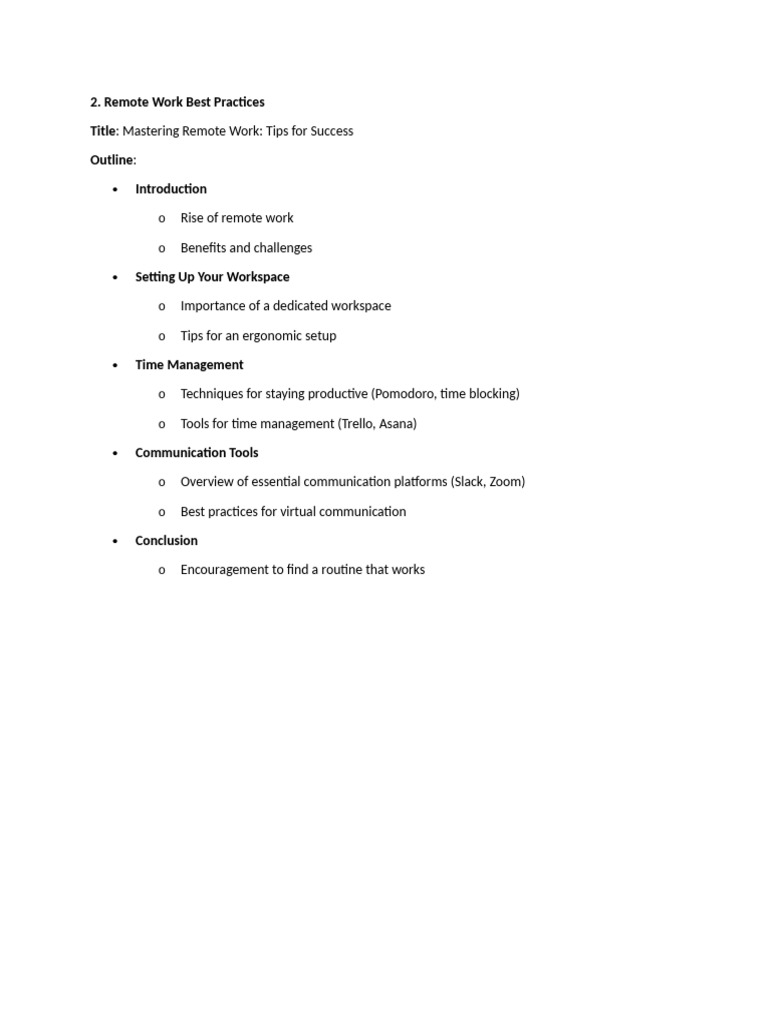 Remote Work Best Practices Title Outline | PDF | Career & Growth