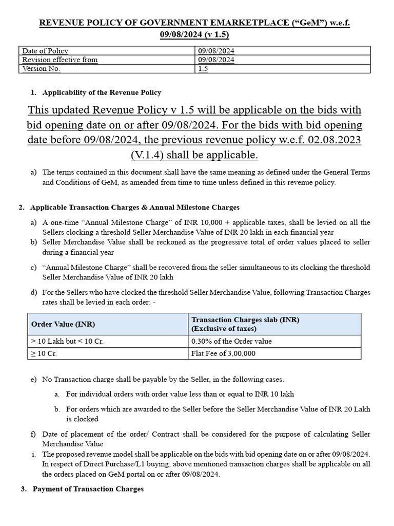 GeM Revenue Policy Update 2024 | PDF | Government | Public Finance