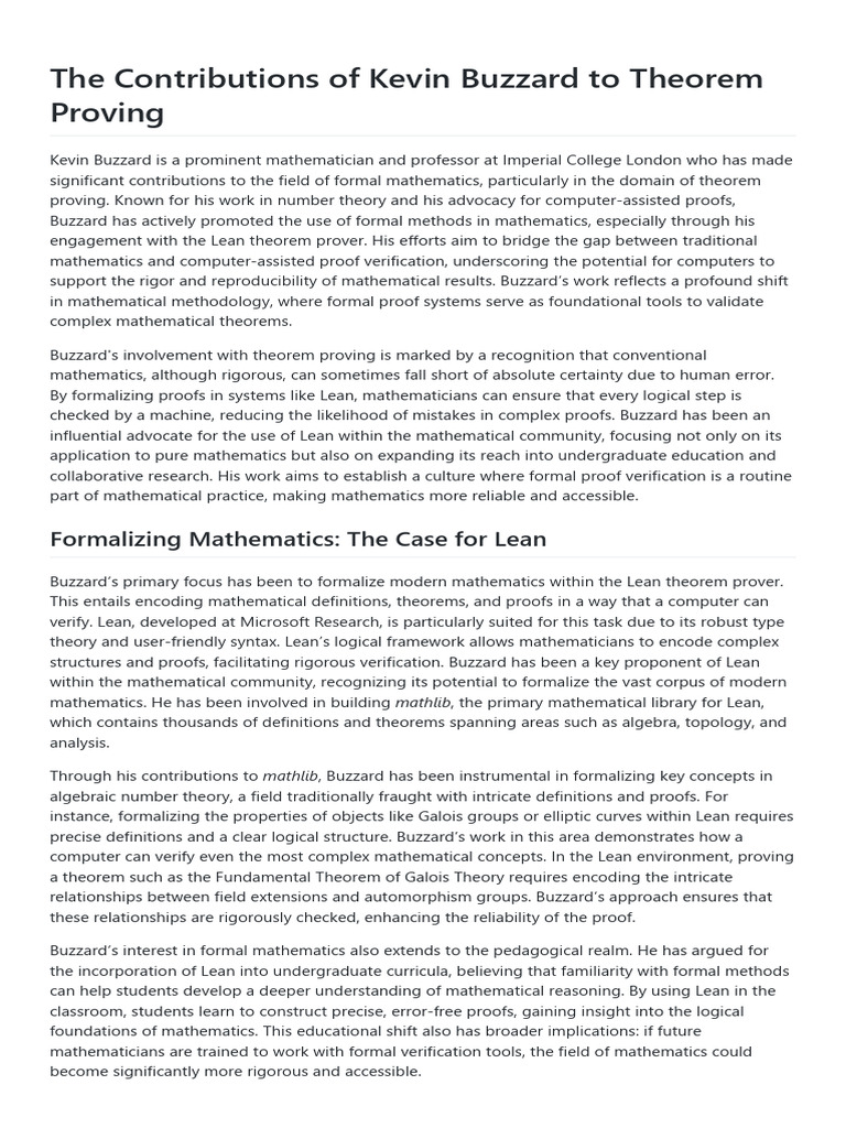 Kevin Buzzard's Impact on Theorem Proving | PDF | Mathematics ...