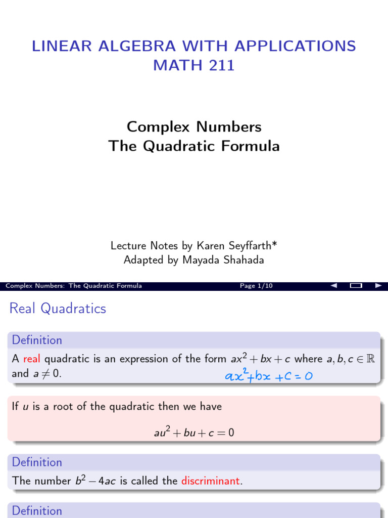Quadratic Formula and Complex Roots | PDF | Quadratic Equation ...