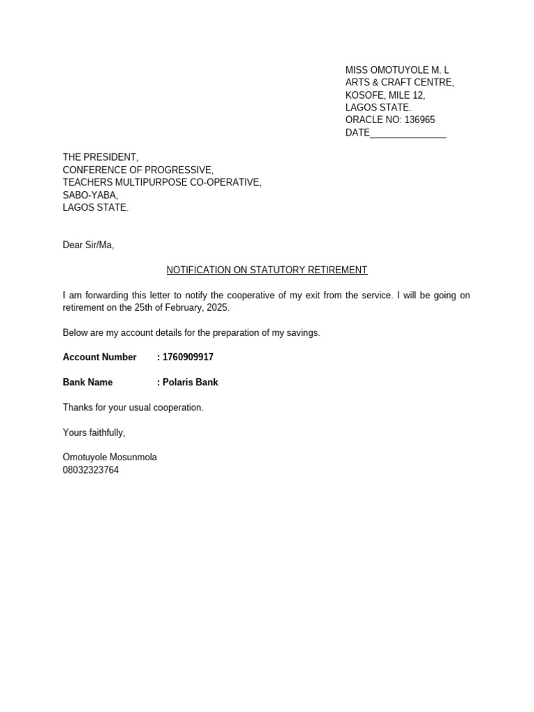 Notification On Statutory Retirement | PDF