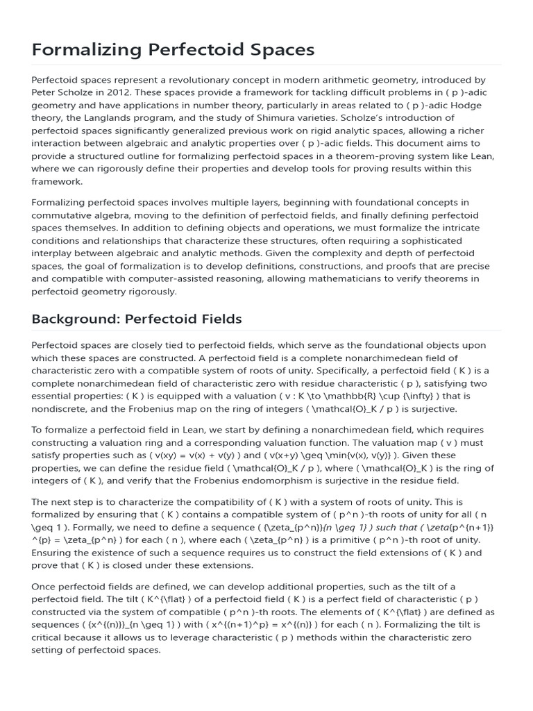 Formalizing Perfectoid Spaces | PDF | Field (Mathematics) | Geometry