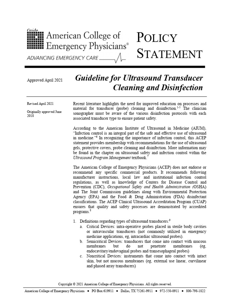 Guideline For Ultrasound Transducer Cleaning and Disinfection | PDF ...
