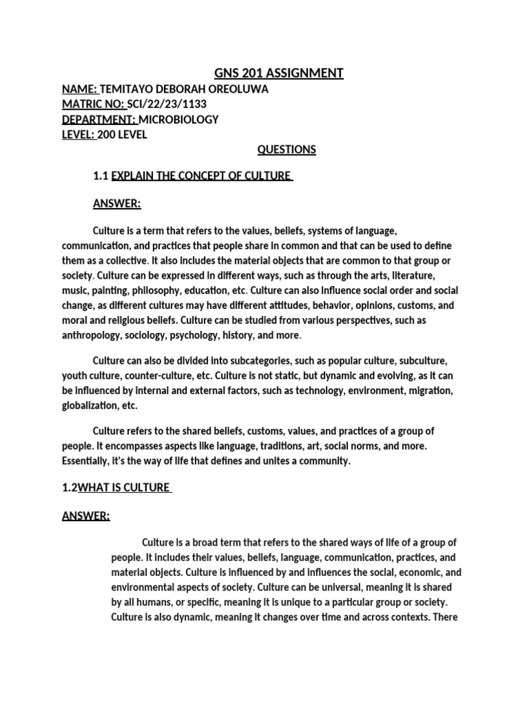 Temitayo Deborah Oreoluwa GNS 201 Assignment | PDF | Identity (Social Science) | Society