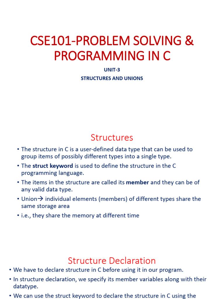 Unit 3 STRUCTURES AND UNIONS | PDF | Computer Programming | Software Engineering