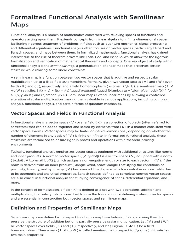 Semilinear Maps in Functional Analysis | PDF | Vector Space ...