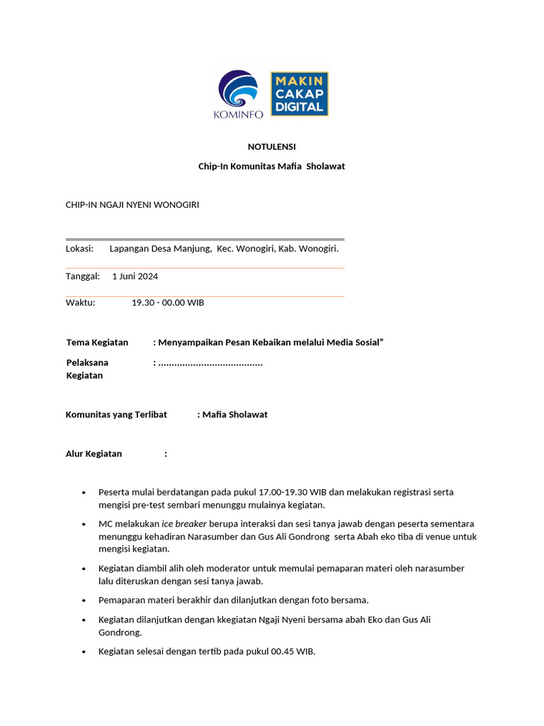 Notulensi Literasi Digital 1 Juni 2024 | PDF | Karier & Perkembangan