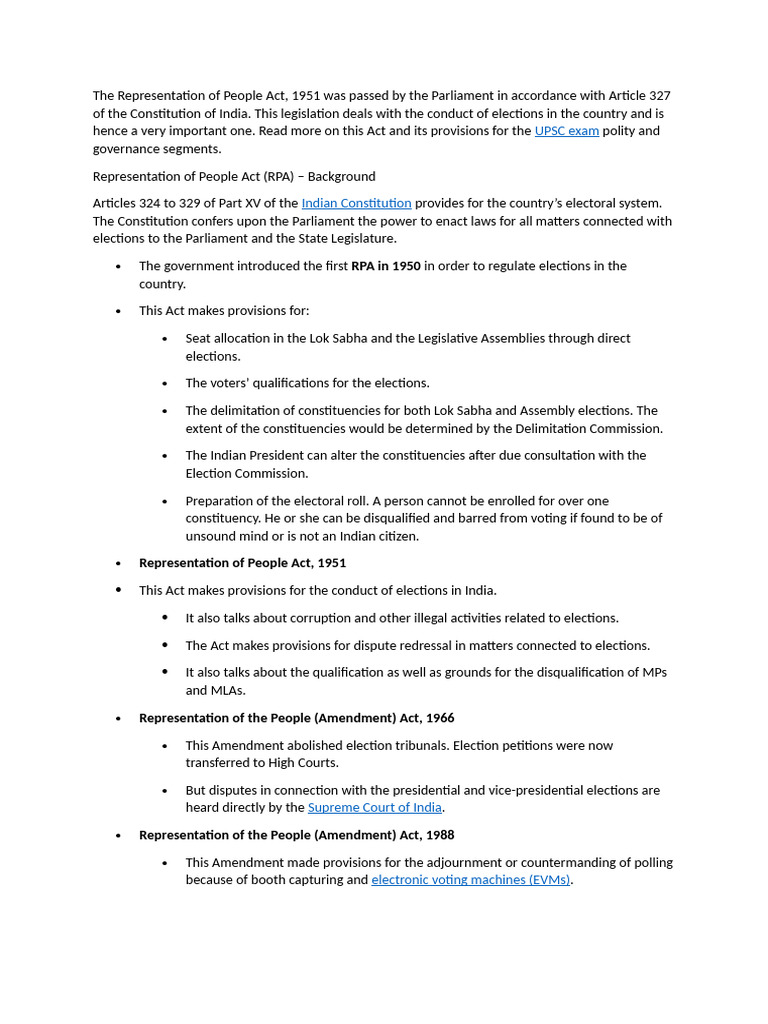 The Representation of People Act | PDF | Electoral District | Government