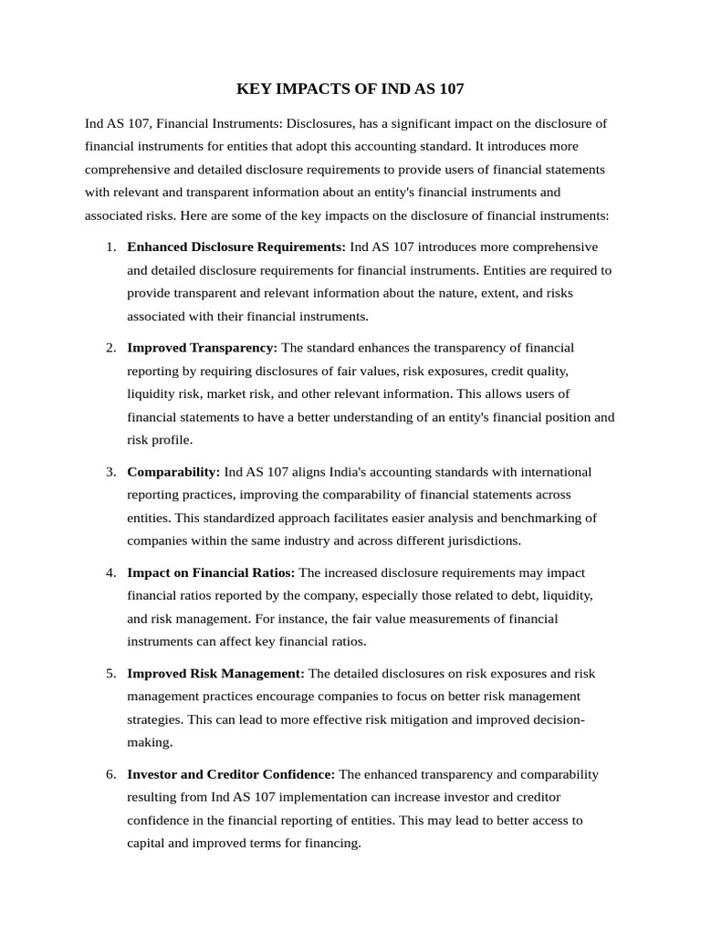 Key Impacts of Ind AS 107 Disclosures | PDF | Risk | Financial Statement