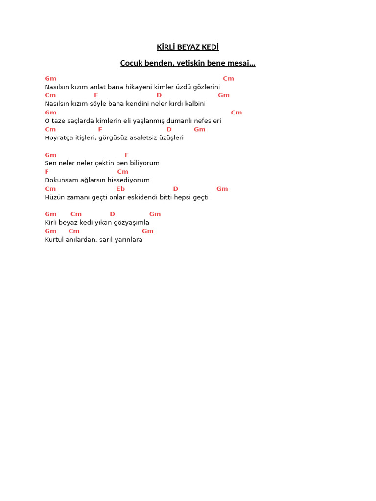 Ki̇rli̇ Beyaz Kedi̇ Akorlar | PDF