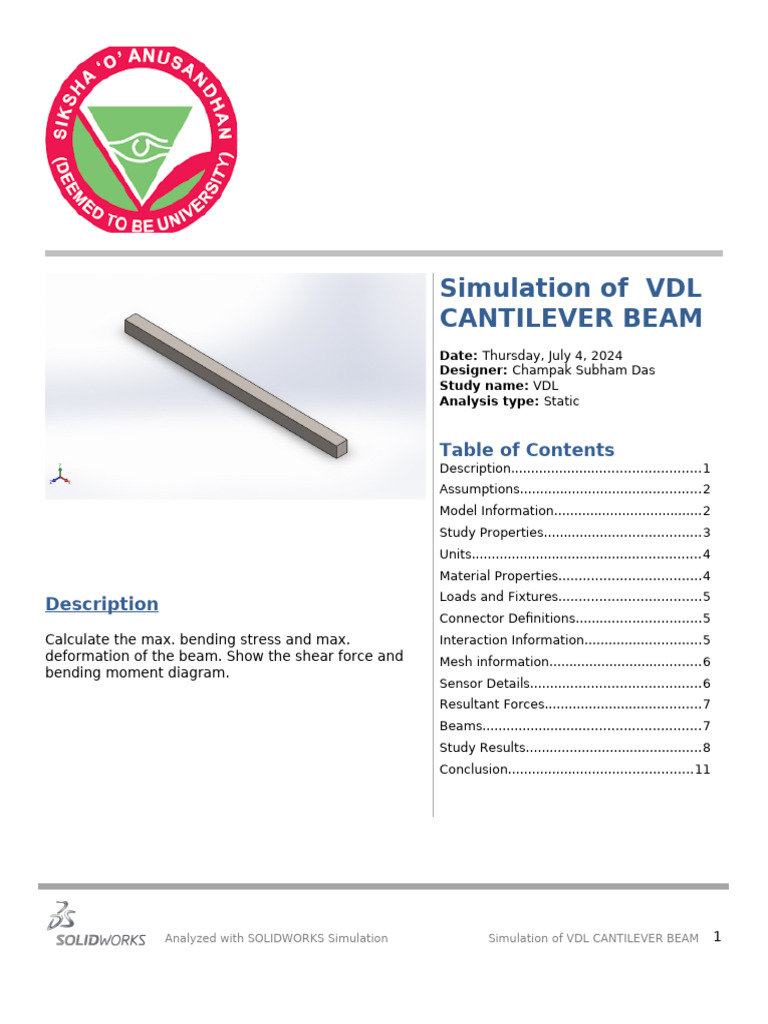 VDL Cantilever Beam-Vdl-1 | PDF | Bending | Beam (Structure)