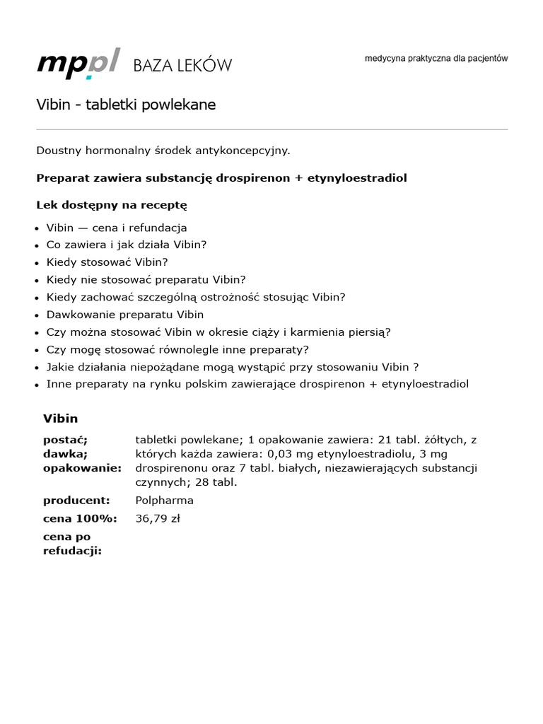 Vibin Tabletki Powlekane - Działanie, Dawkowanie, Cena, Refundacja ...