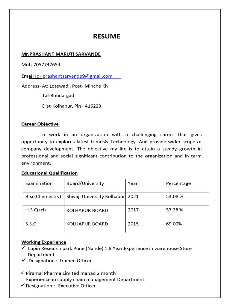 Prashant Sarvande's Professional Resume | PDF