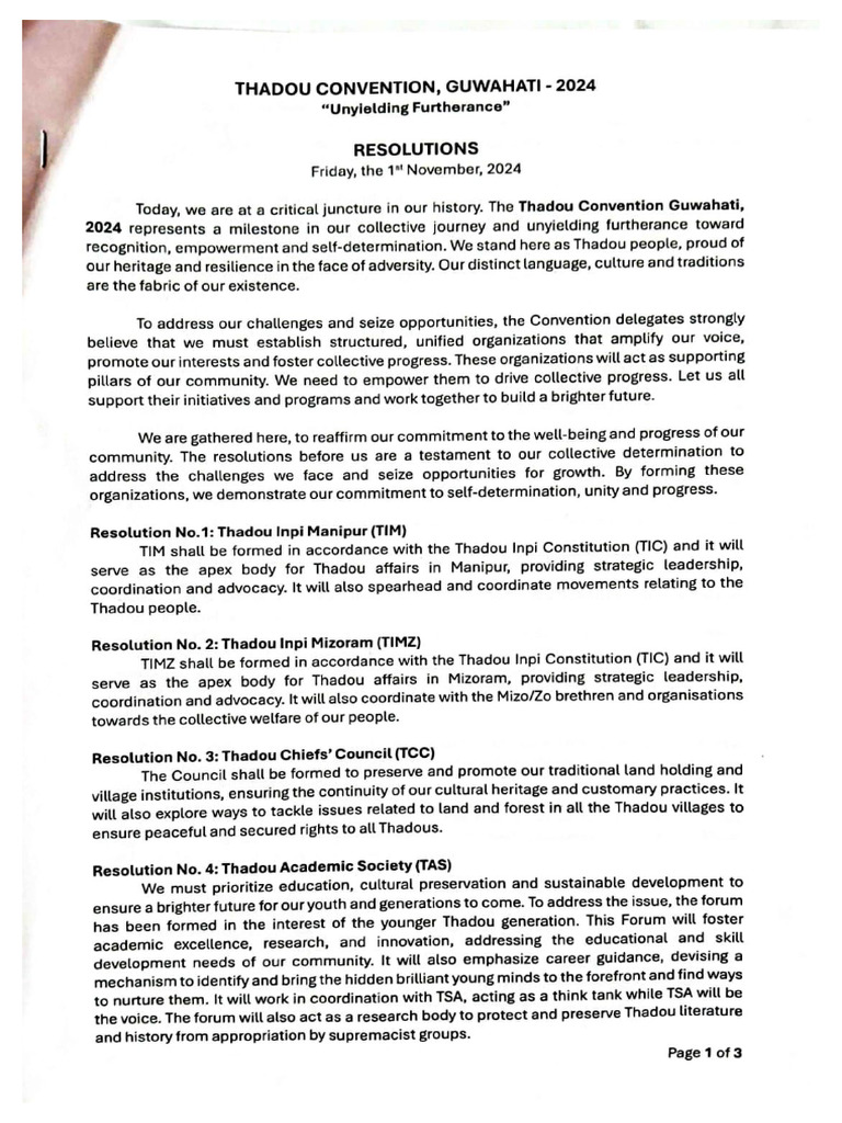 Thadou Convention Resolutions | PDF