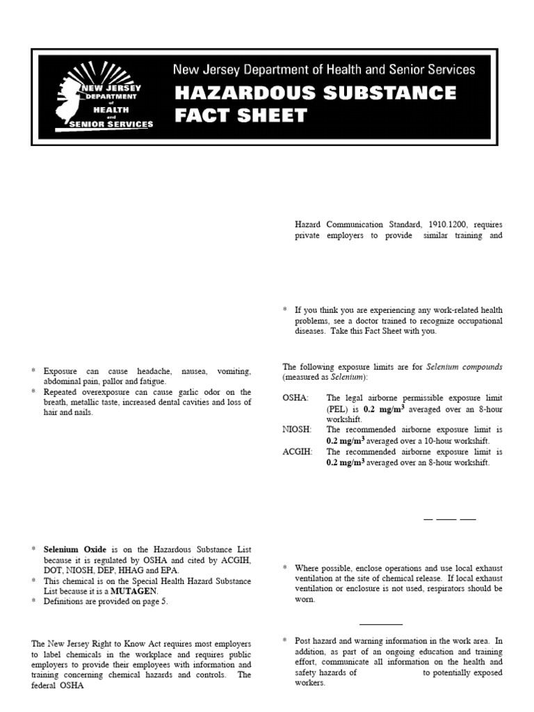 Selenium Oxide Pdf Personal Protective Equipment Occupational Hygiene