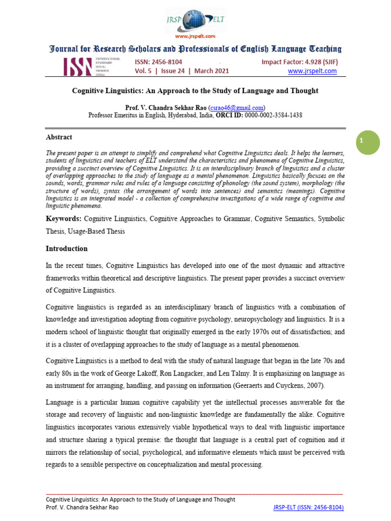 Overview of Cognitive Linguistics | PDF | Linguistics | Semantics