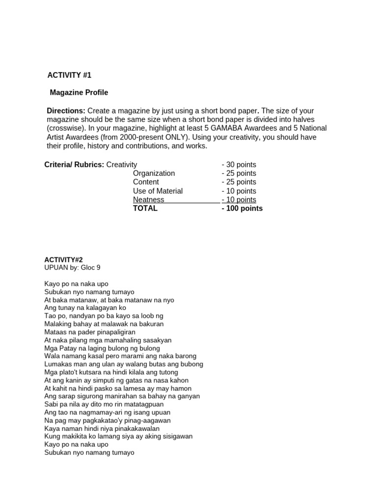 Midterm Activities | PDF
