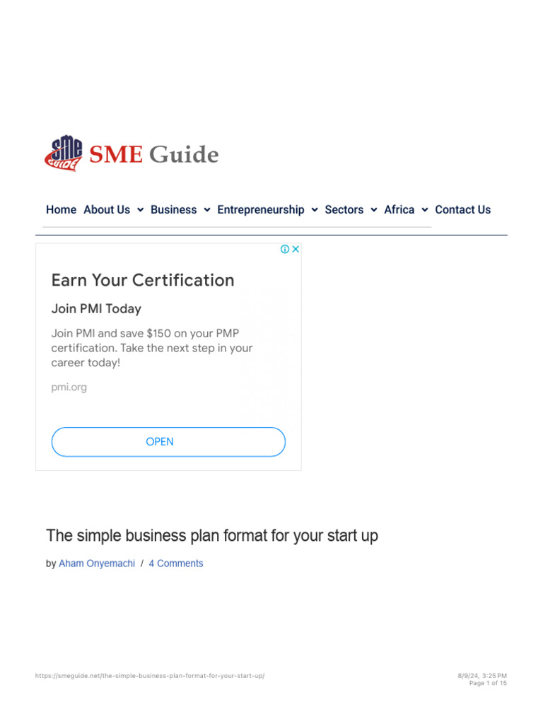 The Simple Business Plan Format For Your Start Up - SME Guide | PDF | Expense | Laundry