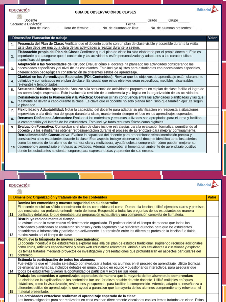 Guia De Observacion De Clases Md Pdf Evaluación Enseñando