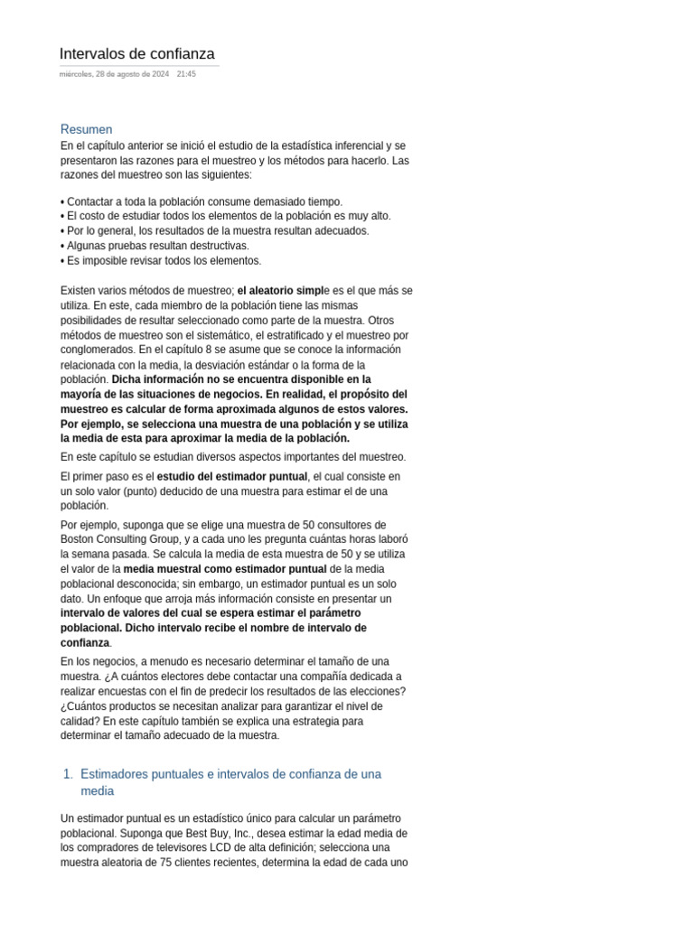 Intervalos de Confianza y Muestreo | PDF | Muestreo (Estadísticas) | Media