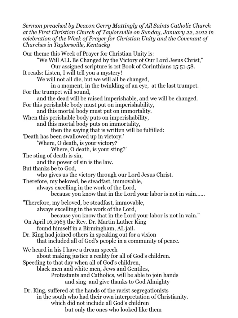 Week of Prayer For Christian Unity Sermon | PDF | Martin Luther King Jr ...