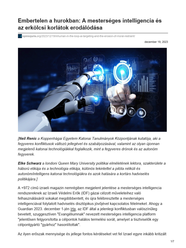 Inhuman-In-The-Loop AI-targeting and The Erosion of Moral Restraint (Hungarian) | PDF