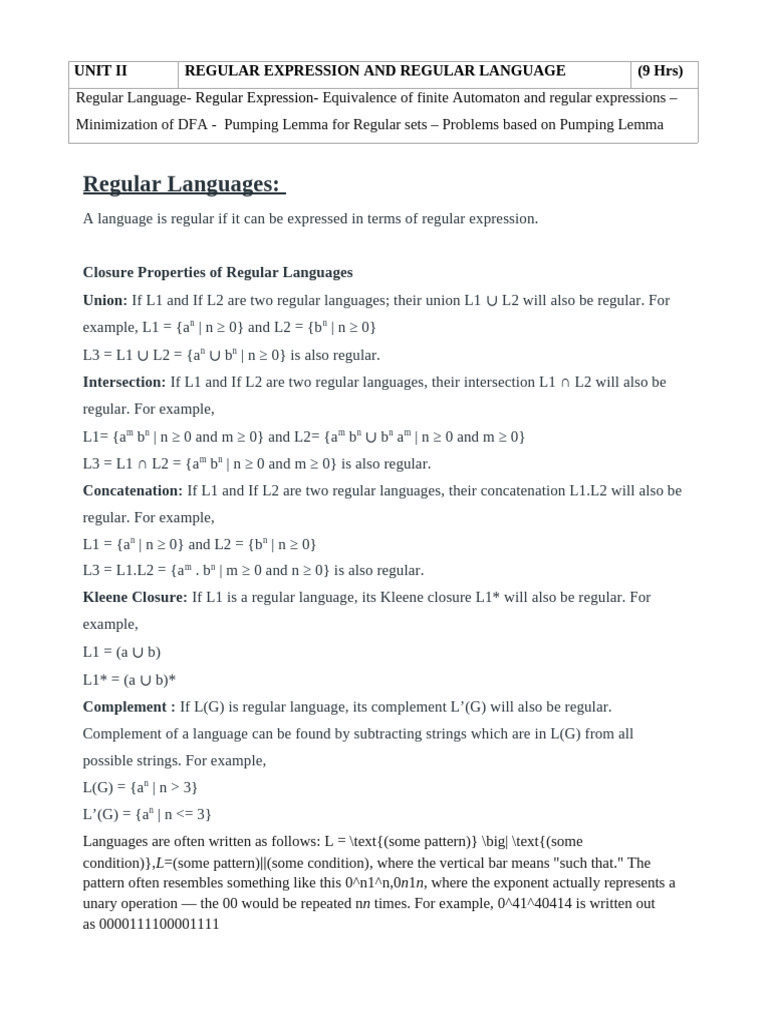 UNIT II | PDF | Regular Expression | Theoretical Computer Science